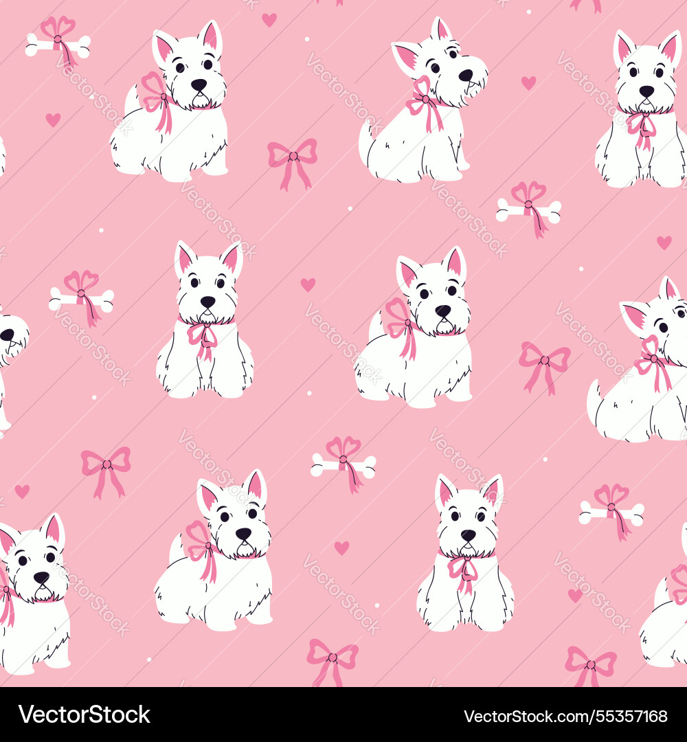 Seamless pattern with cute white scottish terriers