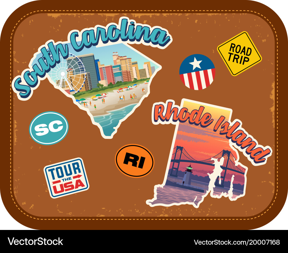 South carolina rhode island travel stickers Vector Image