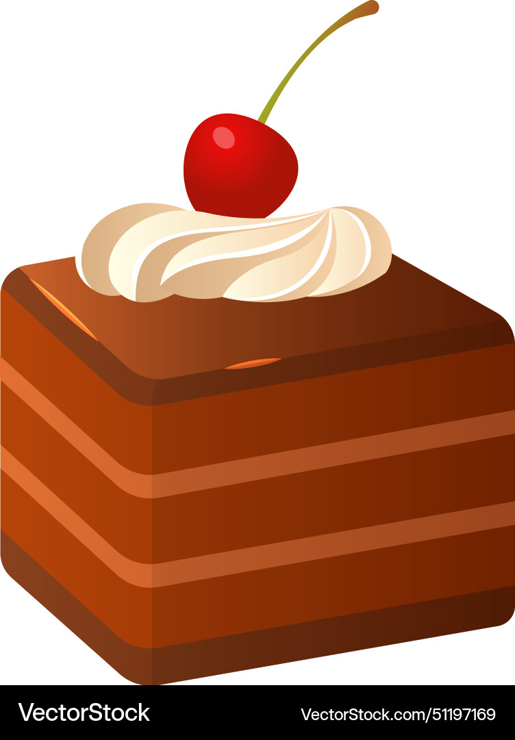 Chocolate cake with cream and cherry on top Vector Image