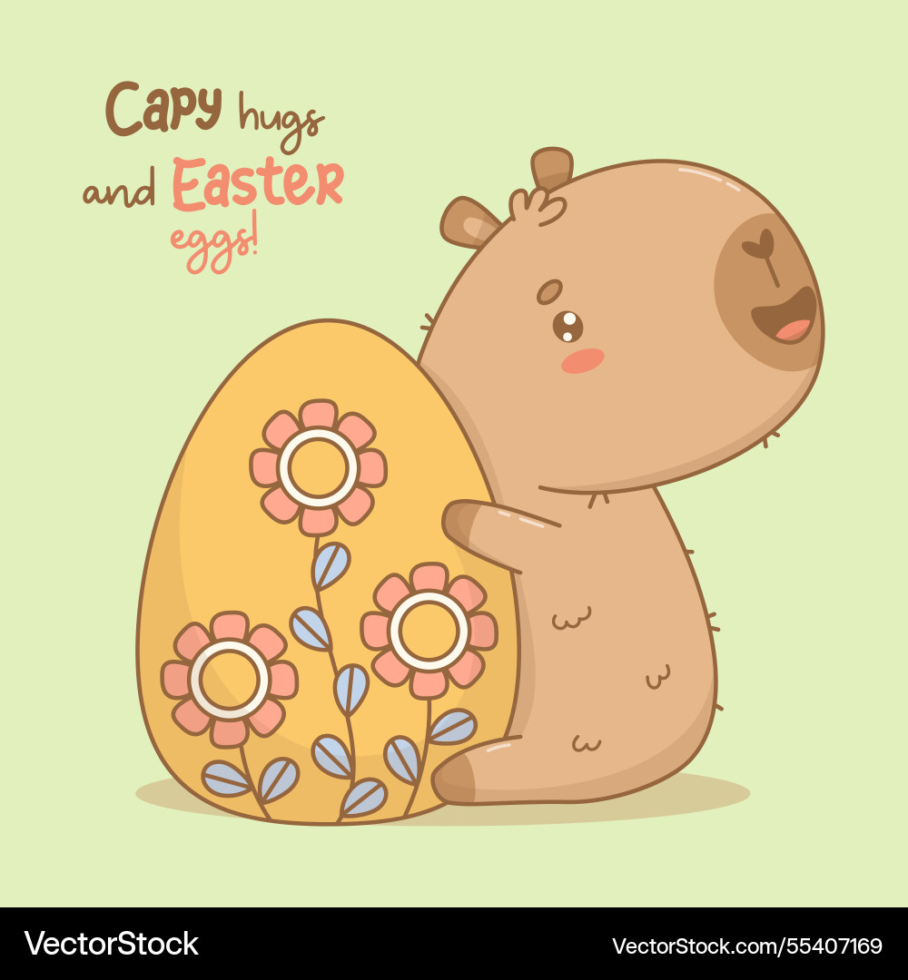 Cute easter capybara with big paschal egg Vector Image