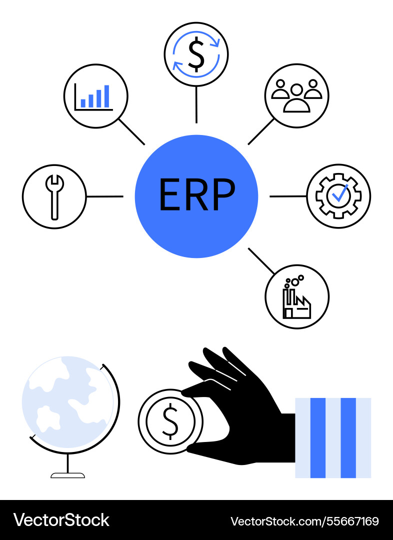 Erp system with connected modules for business Vector Image