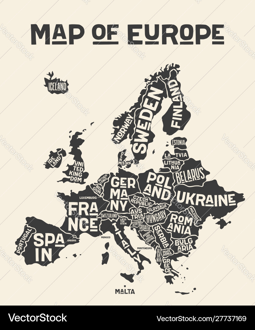 Europe map poster with country Royalty Free Vector Image
