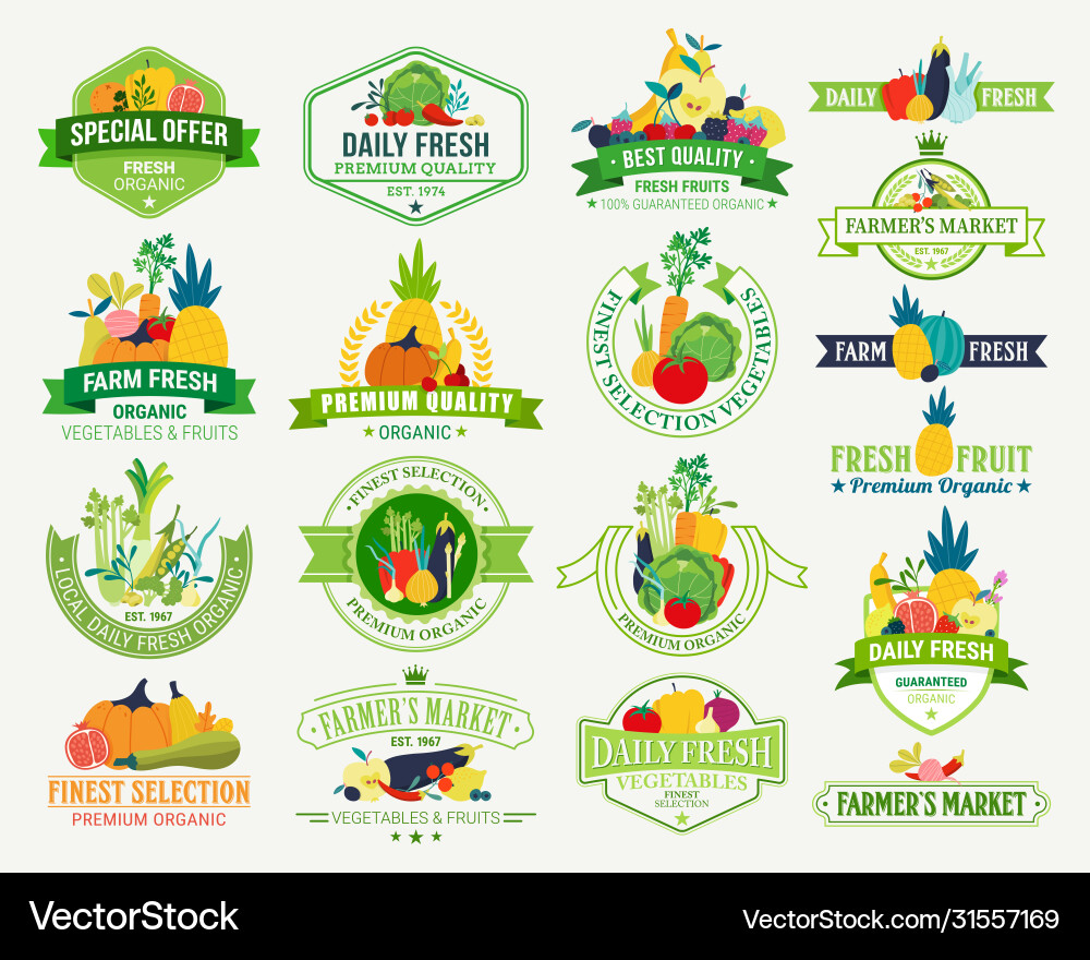 Fruits and vegetables logos labels Royalty Free Vector Image