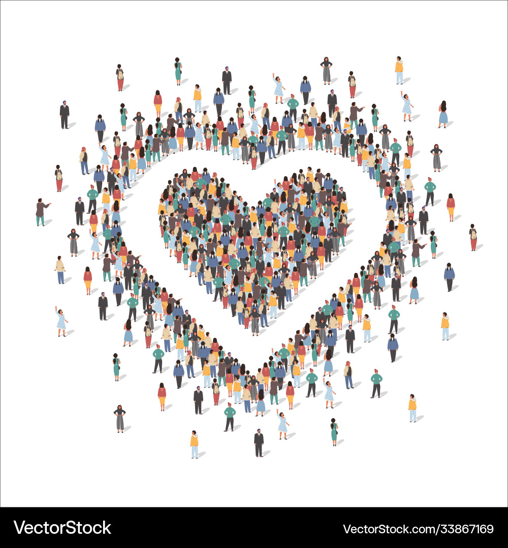 Large group people forming human heart shape Vector Image