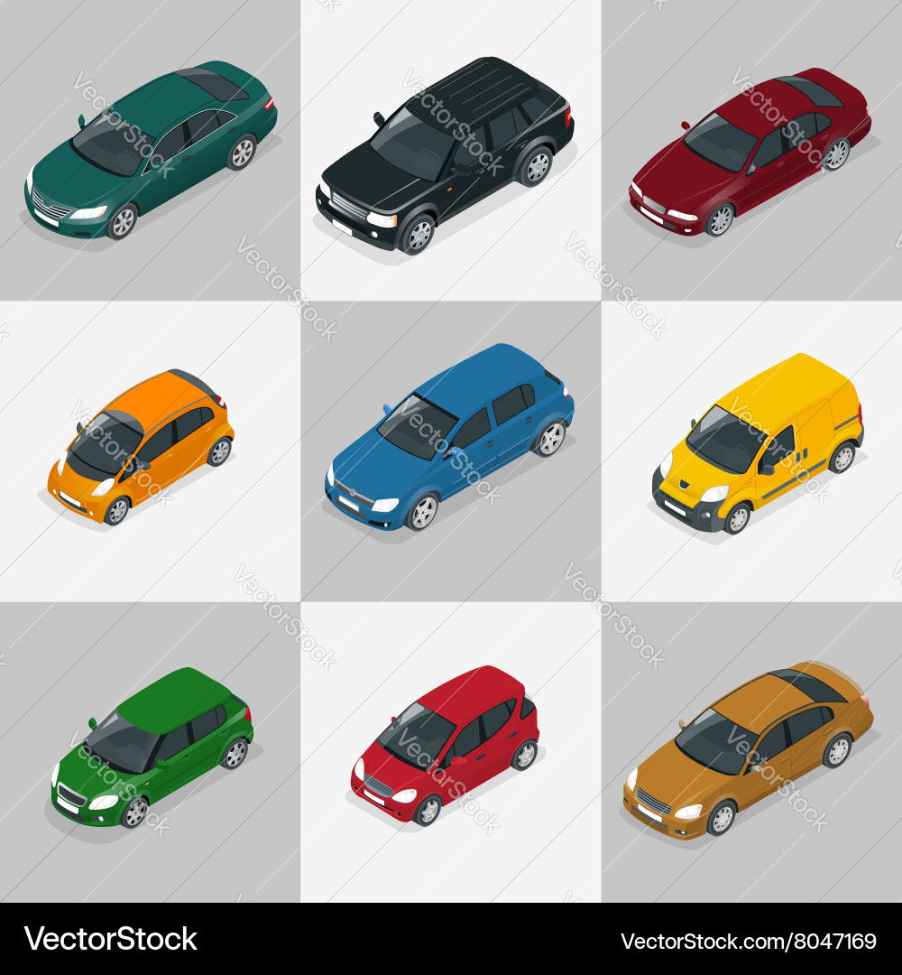 Modern car icons flat 3d isometric Royalty Free Vector Image