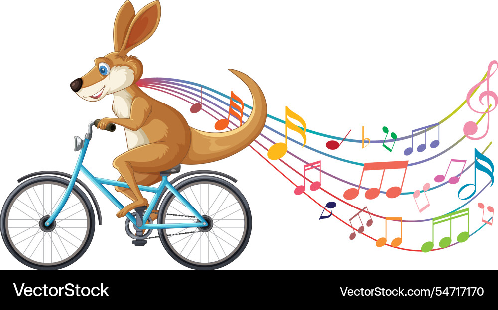 A kangaroo rides bike with colorful notes Vector Image