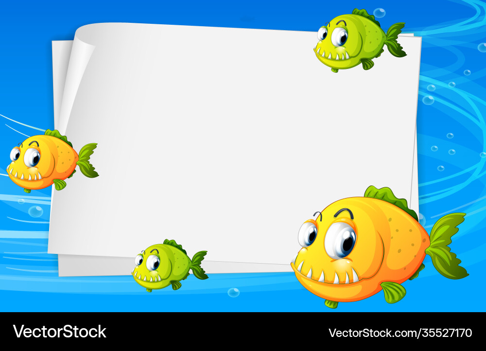 Blank paper banner with many cute fish Royalty Free Vector