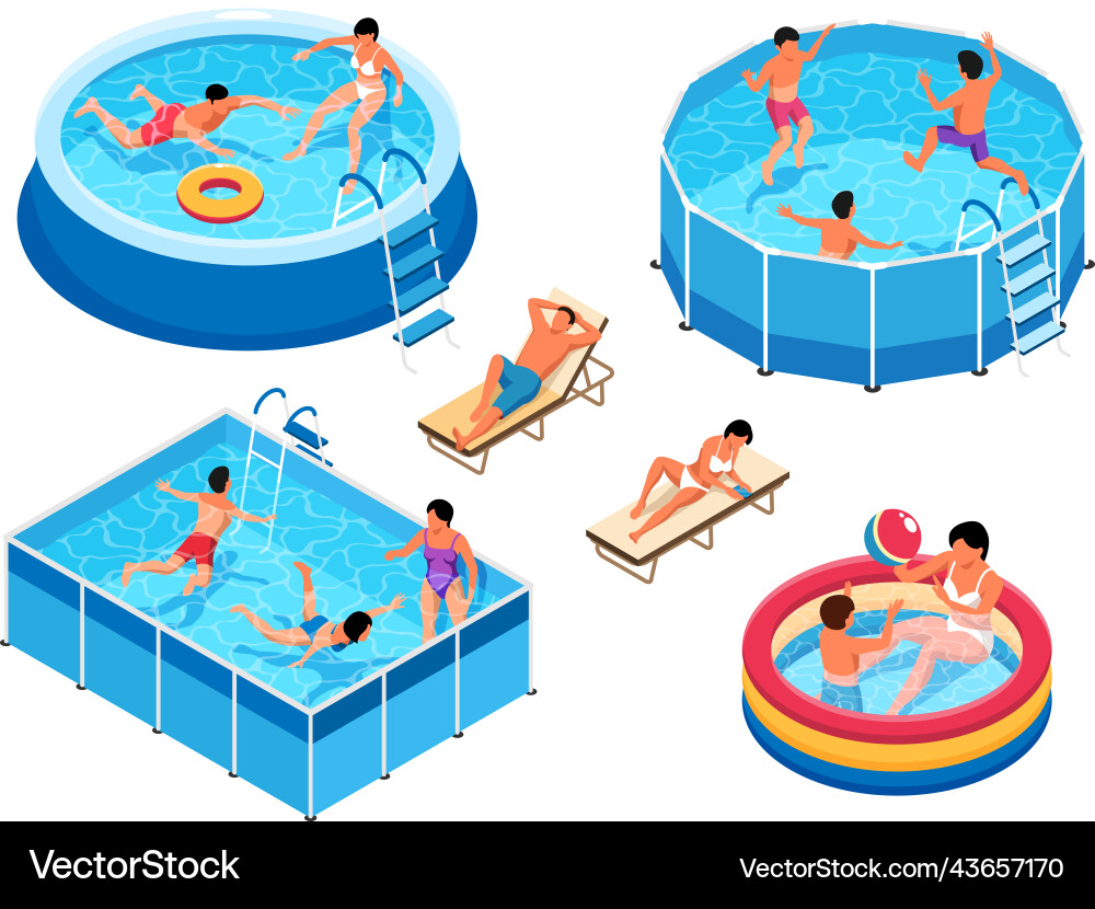 Isometric swimming pool set Royalty Free Vector Image