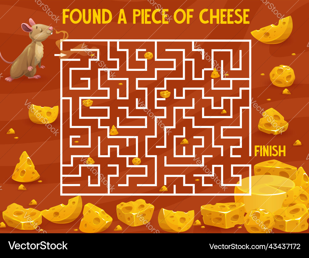 Cartoon mouse and cheese labyrinth maze game Vector Image
