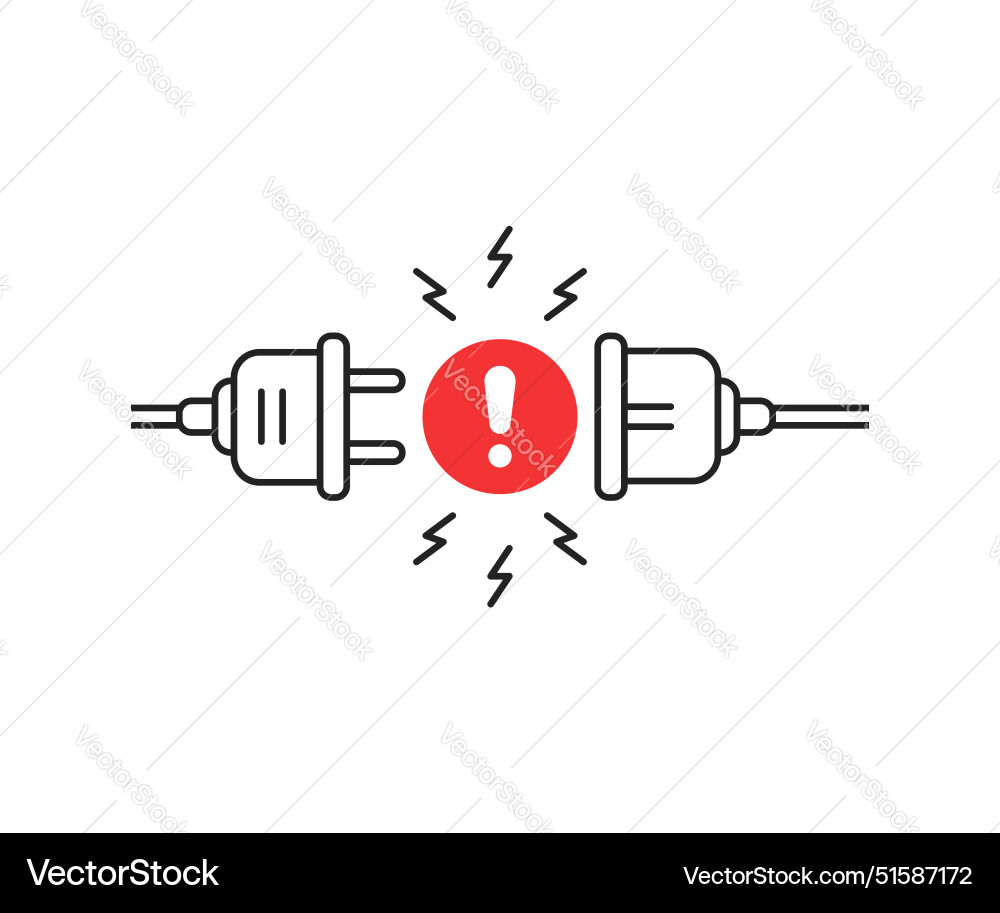 Electric plug and socket with exclamation mark Vector Image