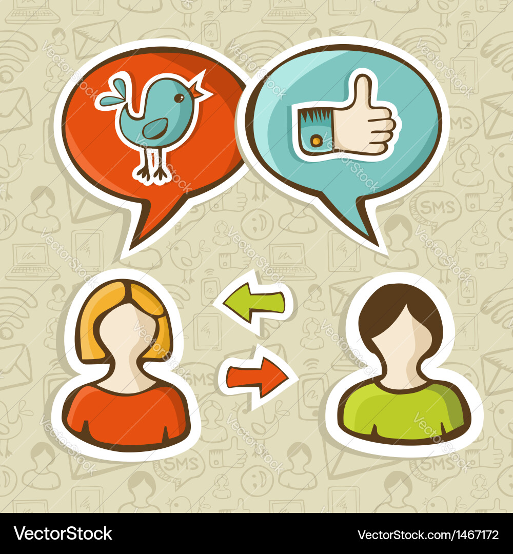 Like and twitter icons connecting people Vector Image