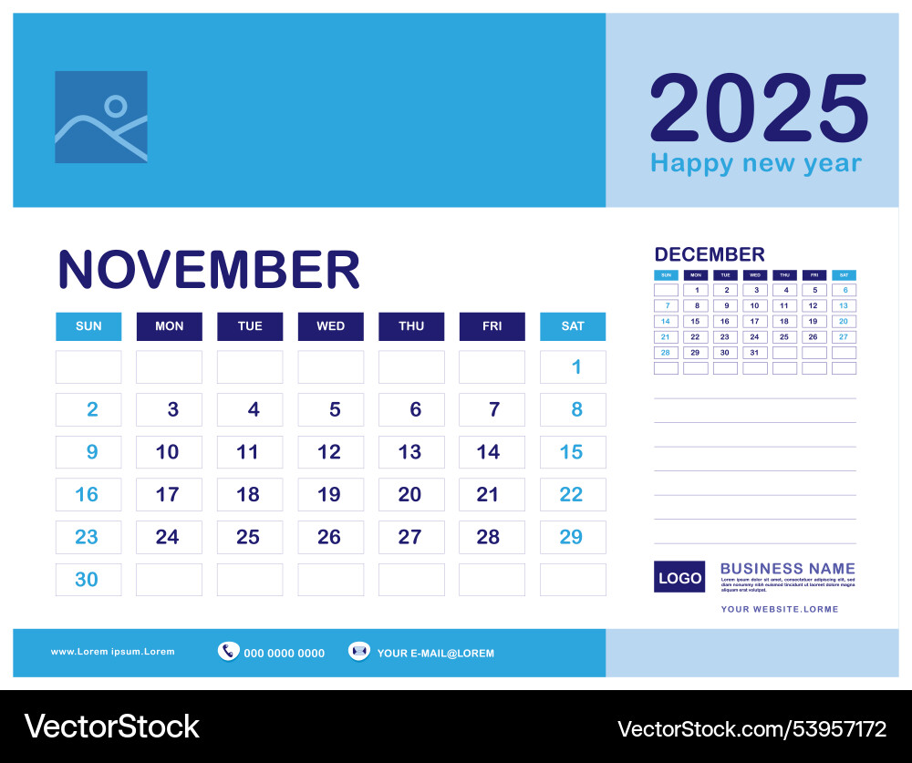 November 2025 year calendar planner Royalty Free Vector