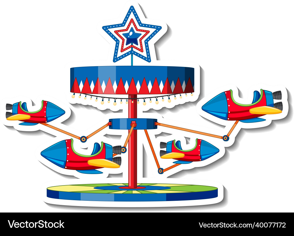 Sticker template with carousel rides at fun fair Vector Image