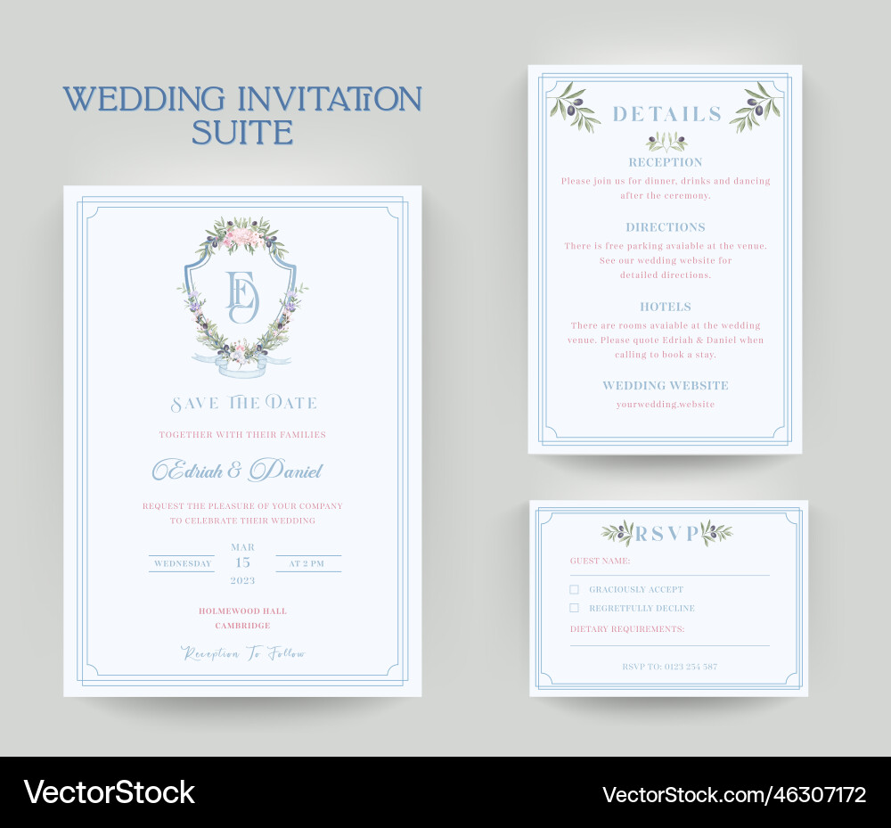 Wedding invitation suite Royalty Free Vector Image