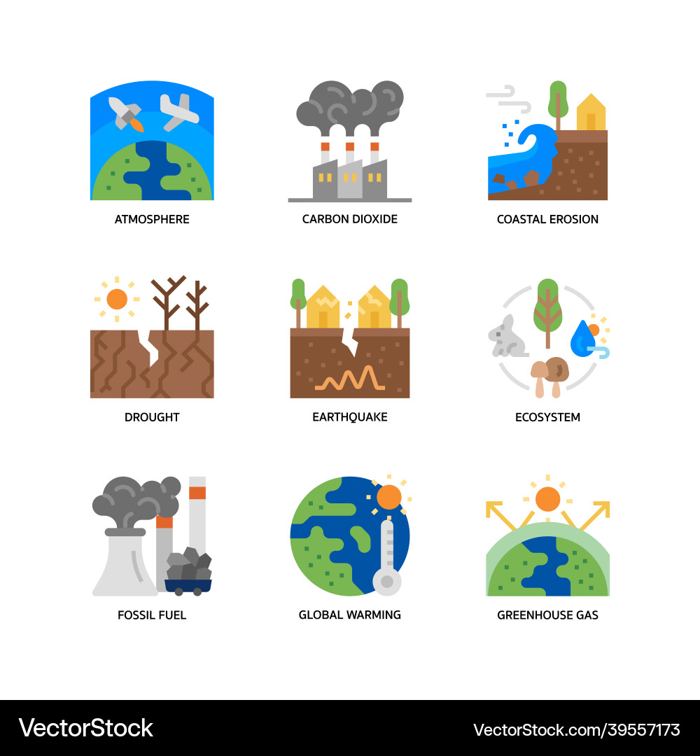 Climate change icons set Royalty Free Vector Image