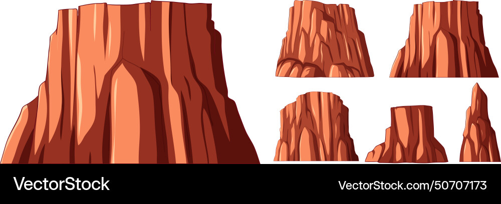 Collection of stylized canyon cliffs Royalty Free Vector