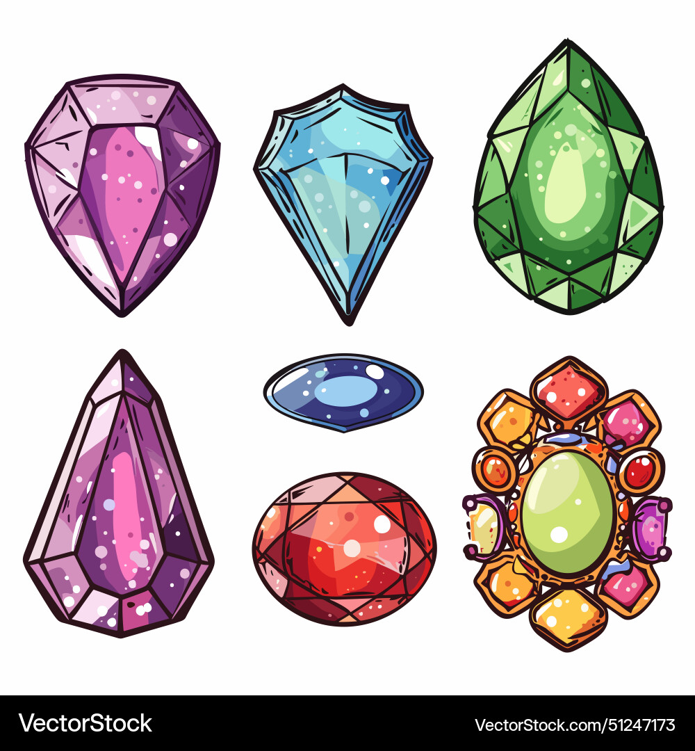 Colorful gemstones cartoon various Royalty Free Vector Image