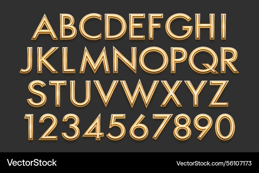 Gold Schriftsatz Sammlung Buchstaben und Zahlen Vektorbild