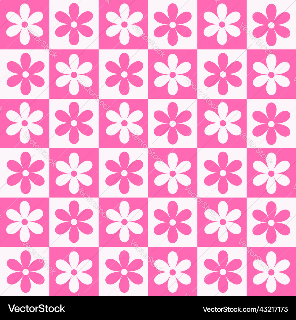 Hot pink checkered retro flower pattern Royalty Free Vector