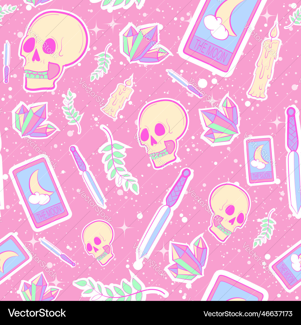 Pastel goth seamless pattern with skulls amethyst Vector Image