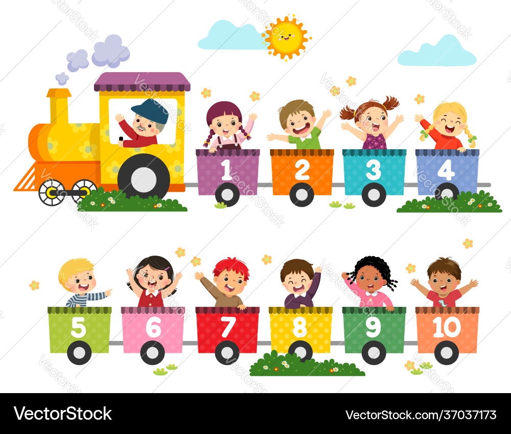 Preschool kids with train numbers Royalty Free Vector Image