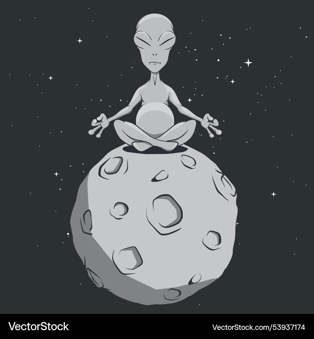 Alien sitting in lotus position Royalty Free Vector Image