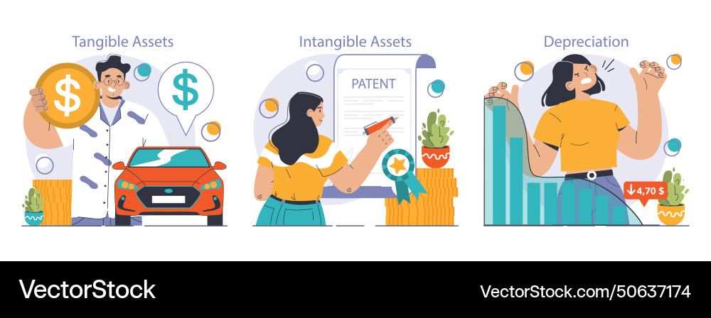 Amortization and depreciation set calculating Vector Image Amortization and depreciation set calculating Vector Image