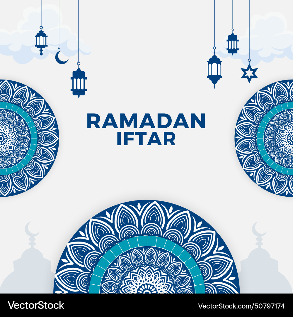 Blue and white ramadan card design Royalty Free Vector Image