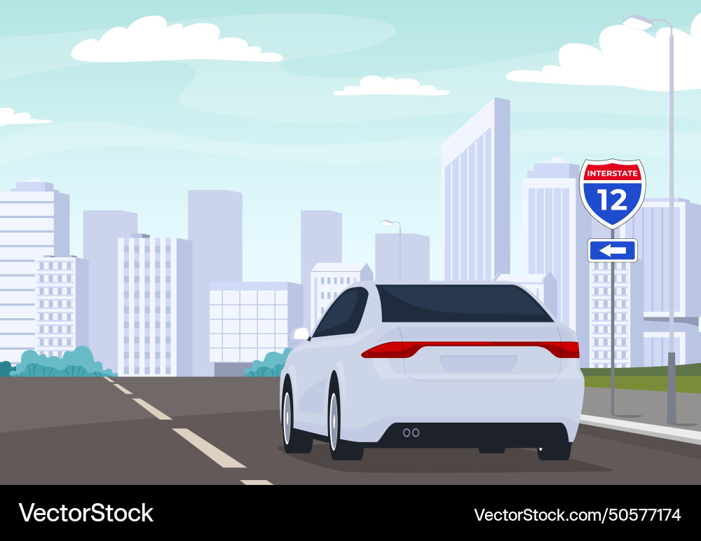 Car on the road signs orientation Royalty Free Vector Image
