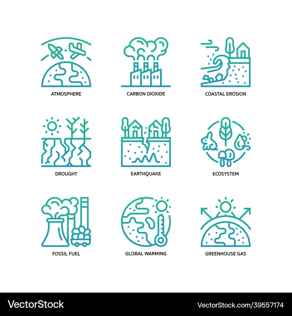 Climate change icons set Royalty Free Vector Image