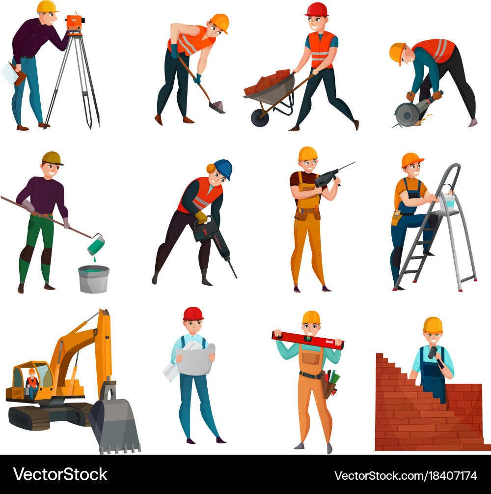Construction workers set Royalty Free Vector Image