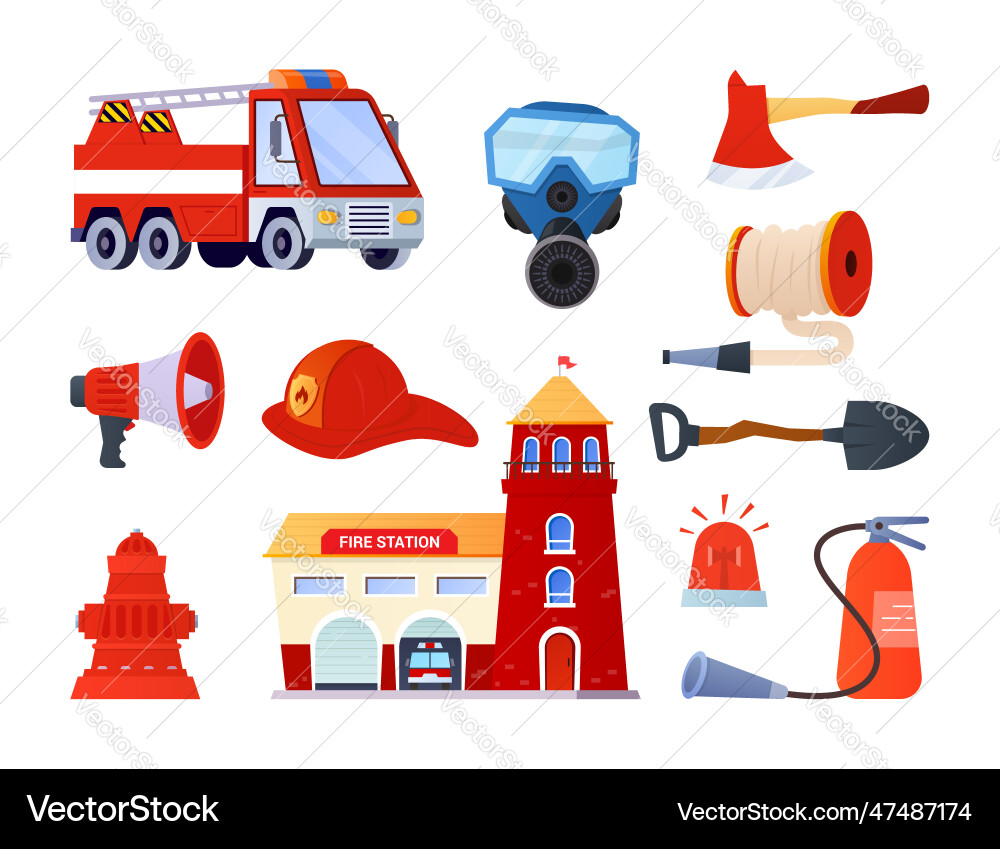 Firefighting Equipment Set - Flat Style Royalty Free Vector