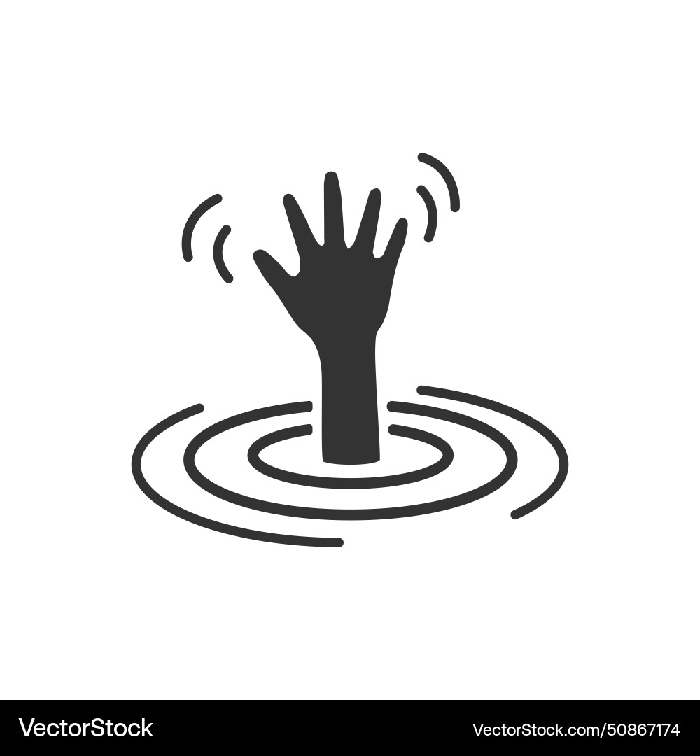 Hand sinking in water or drowning victim icon Vector Image