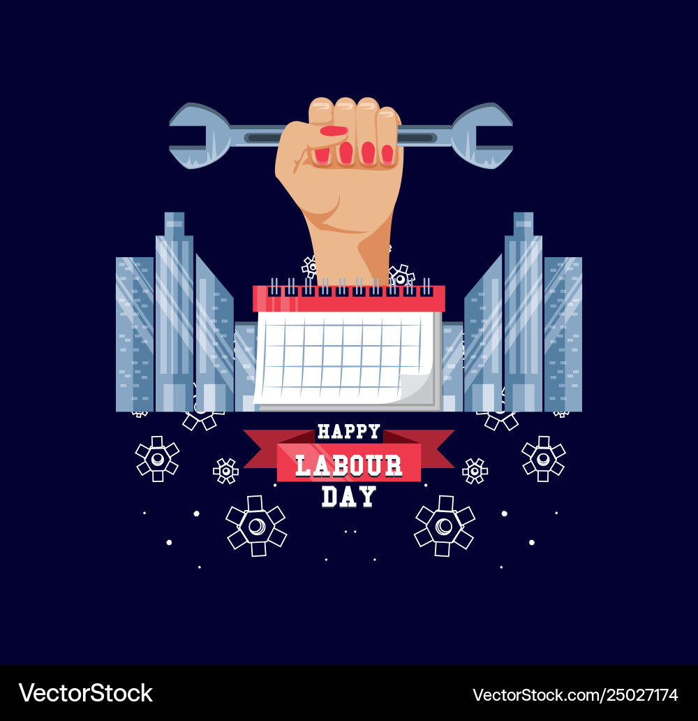 Happy labour day with hand and wrench Royalty Free Vector