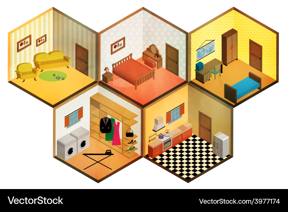 Isometrisches Zimmer Icon Set Lizenzfreies Vektorbild