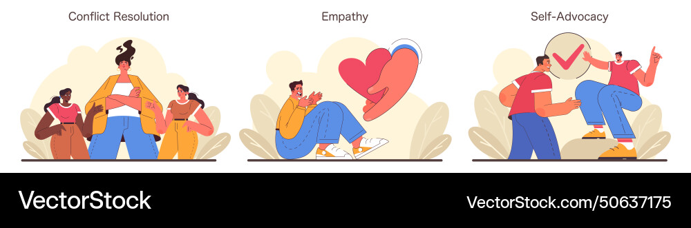 Assertiveness set flat Royalty Free Vector Image Assertiveness set flat Royalty Free Vector Image