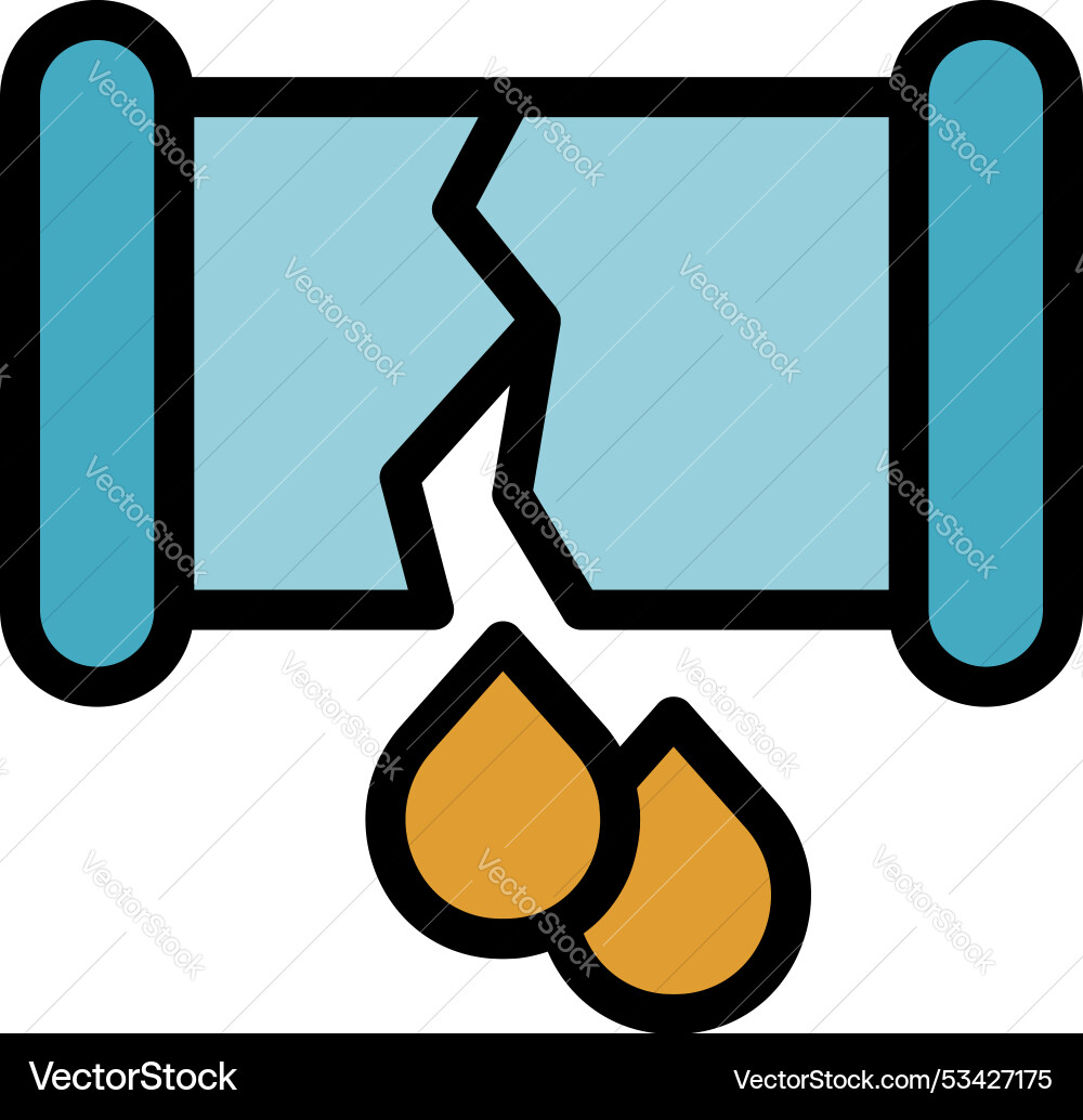 Broken pipe leaking water drops plumbing issue Vector Image