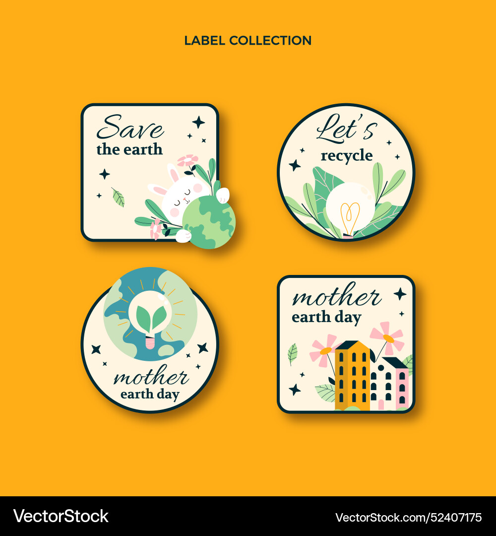 Flat earth day labels collection Royalty Free Vector Image