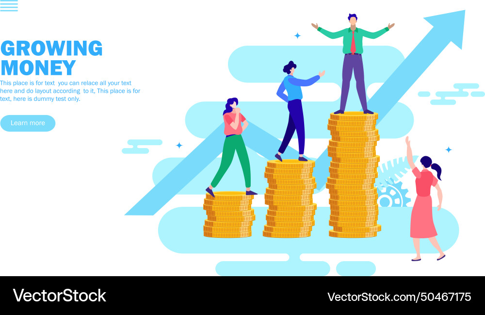 Growing money with the team growth Royalty Free Vector Image