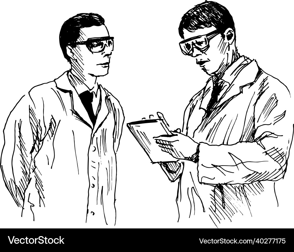 Hand sketch of scientists discussing Royalty Free Vector