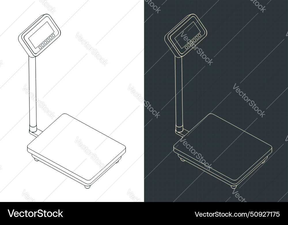 Industrial weighing scale isometric blueprints Vector Image