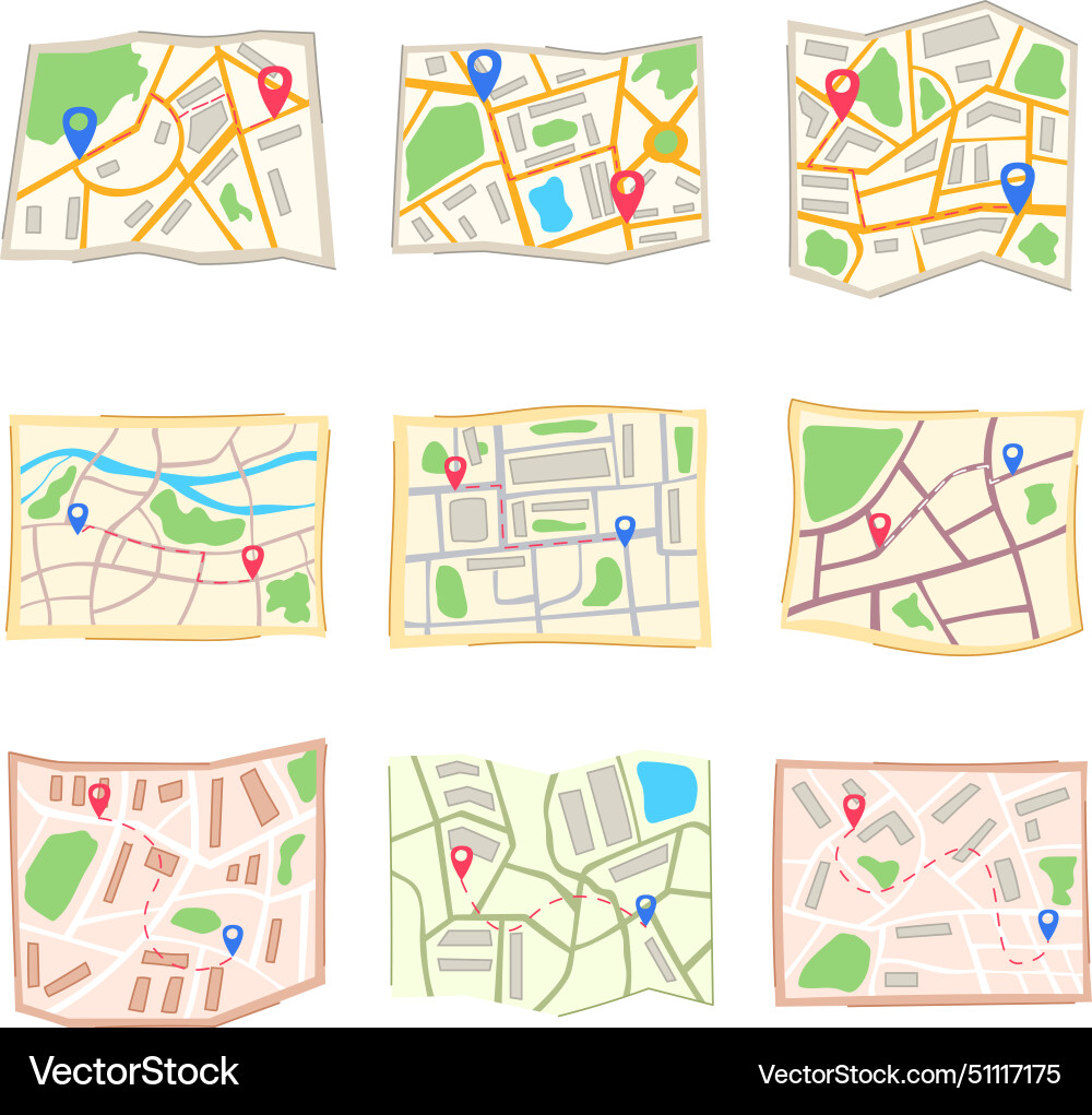 Map set cartoon Royalty Free Vector Image - VectorStock