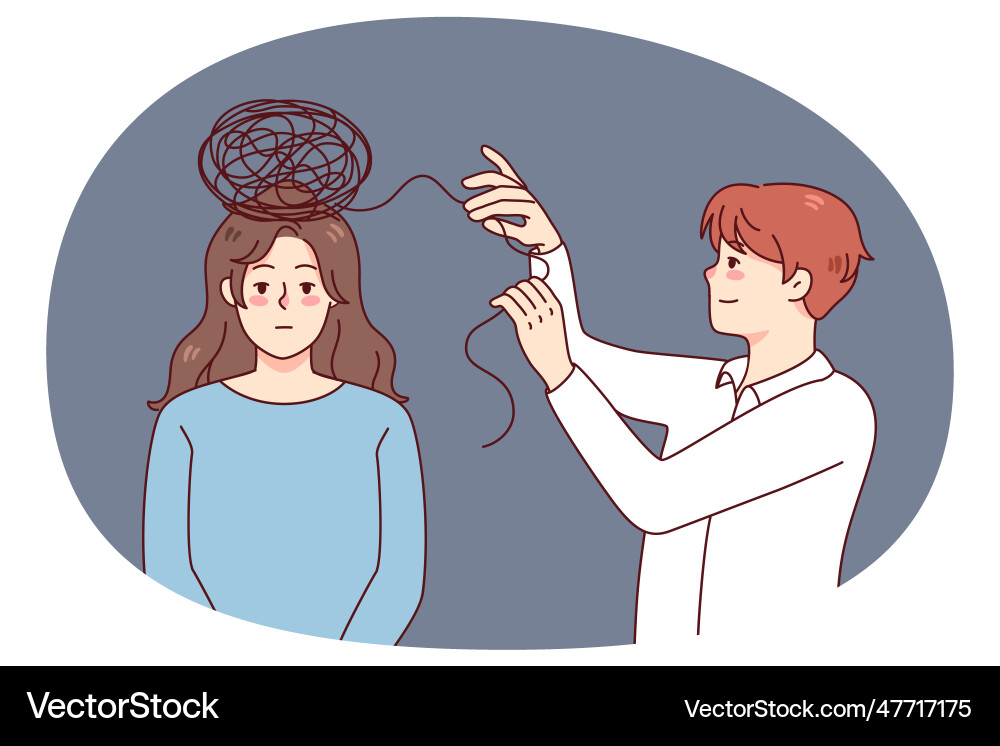 Psychologist help female patient with confused Vector Image