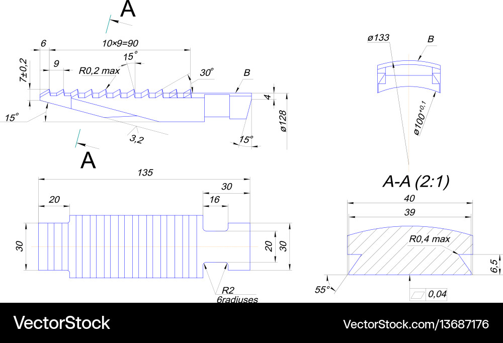 Engineering drawing of cog die Royalty Free Vector Image