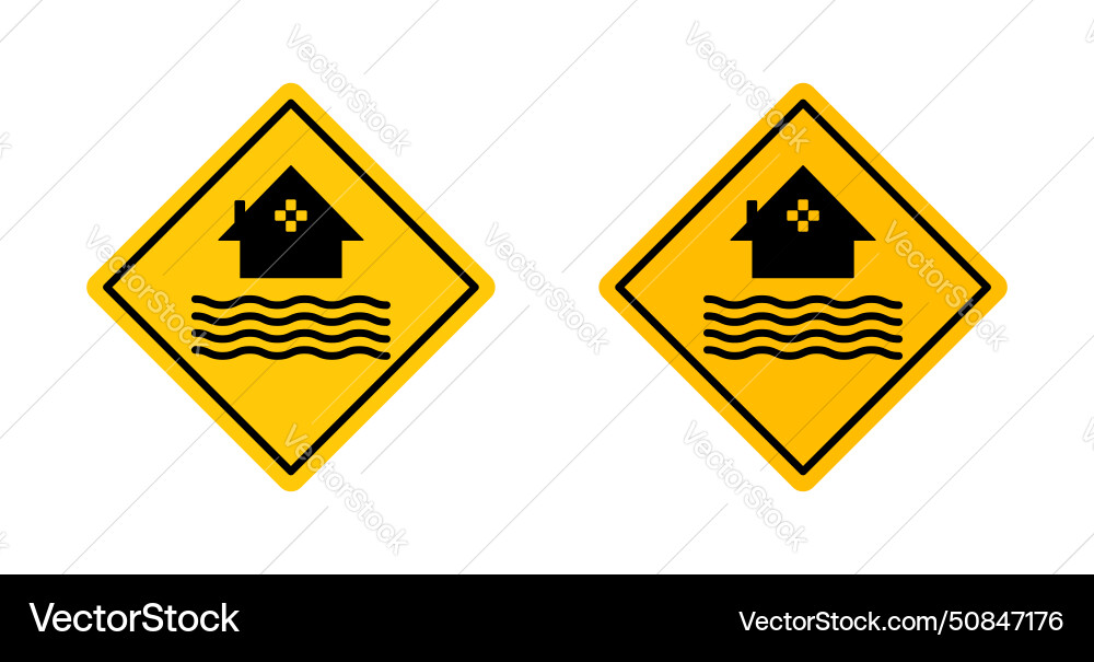 Flood disaster sign icon set flood-prone area Vector Image