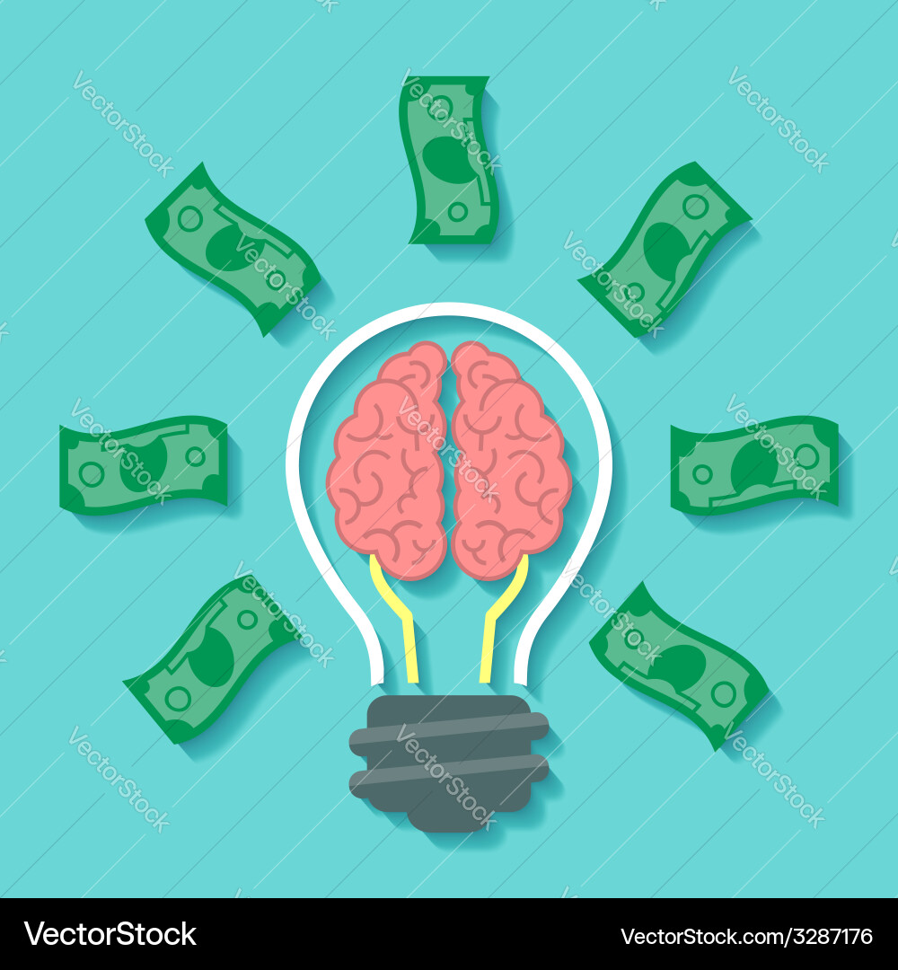 Money and brain idea concept Royalty Free Vector Image