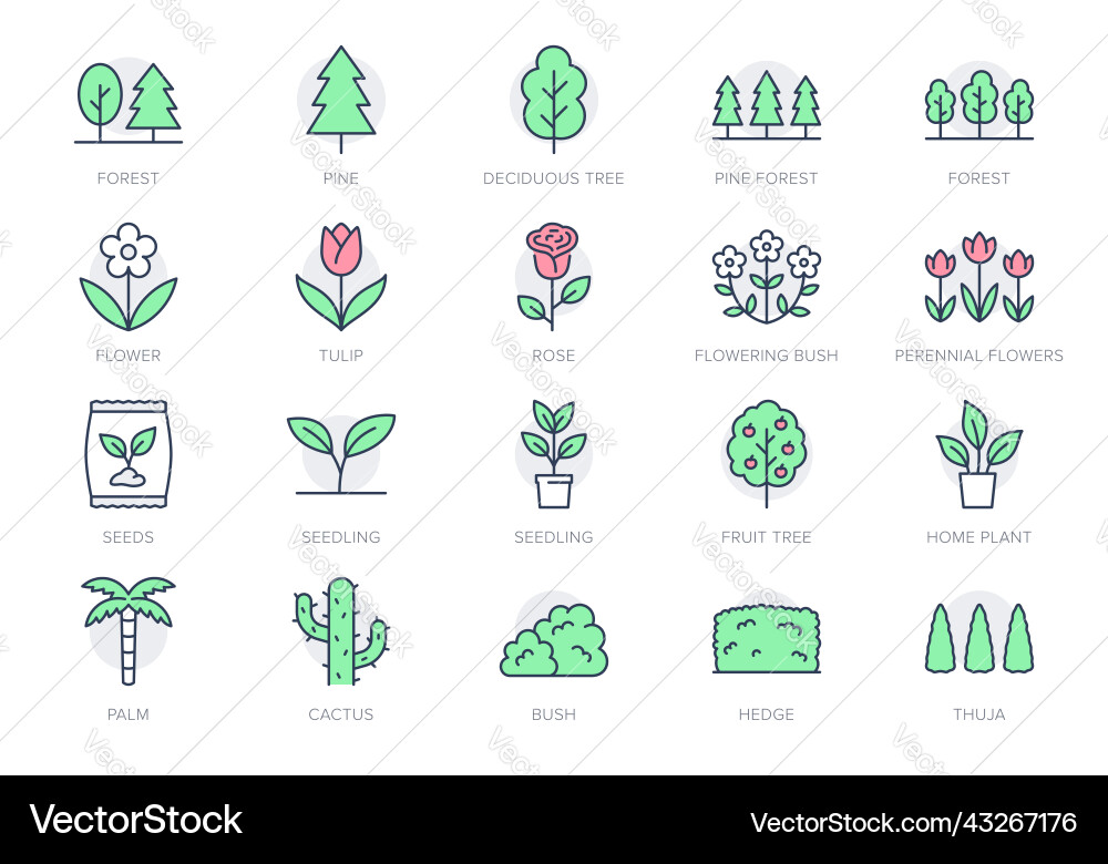 Plants line icons include Royalty Free Vector Image