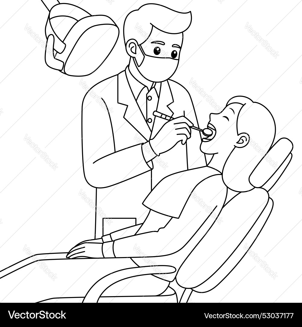 Dentist checking teeth for patient outline Vector Image