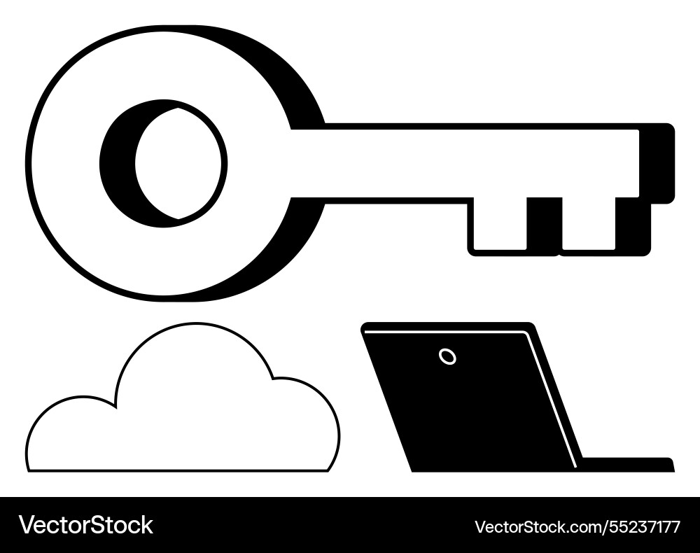 Key cloud and laptop combination representing Vector Image