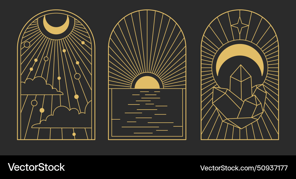Modern magic witchcraft cards with sun and moon Vector Image